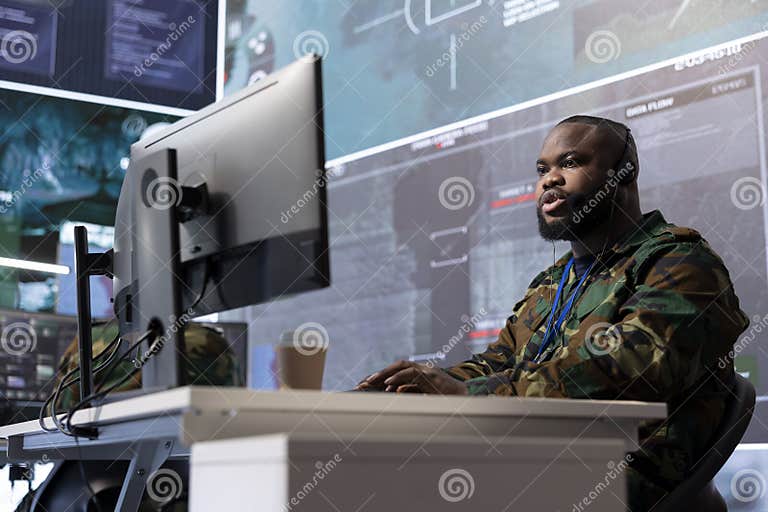 High Tech Military Soldier Analyzing Real Time Data for Missions Stock ...