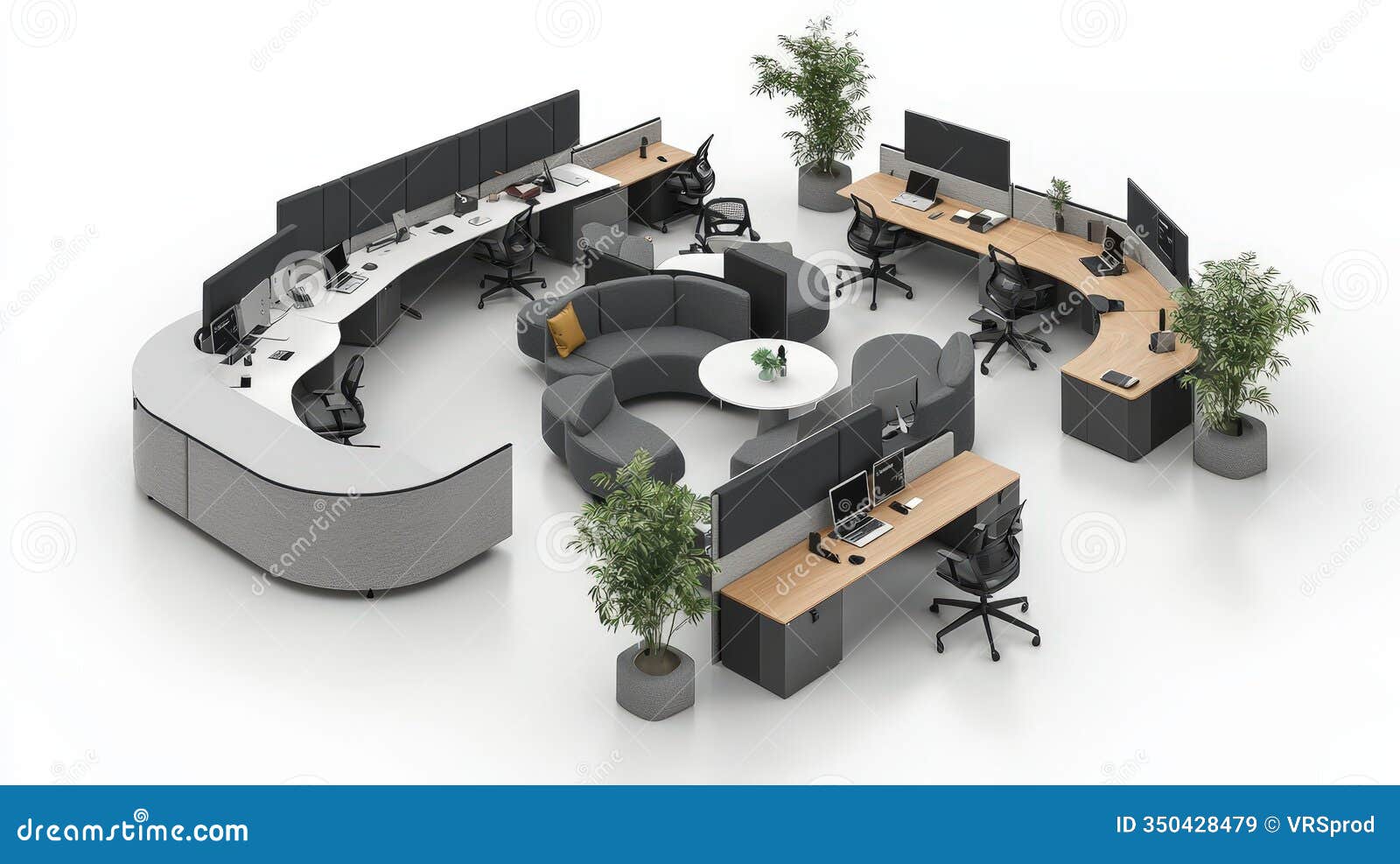 Modern Office Workstation Layout with Ergonomic Furniture Stock Image ...