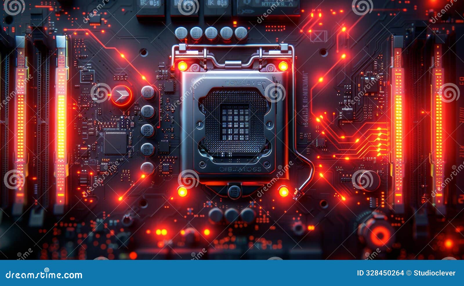 High-tech Motherboard with Glowing Red Circuits - Generative Ai Stock ...