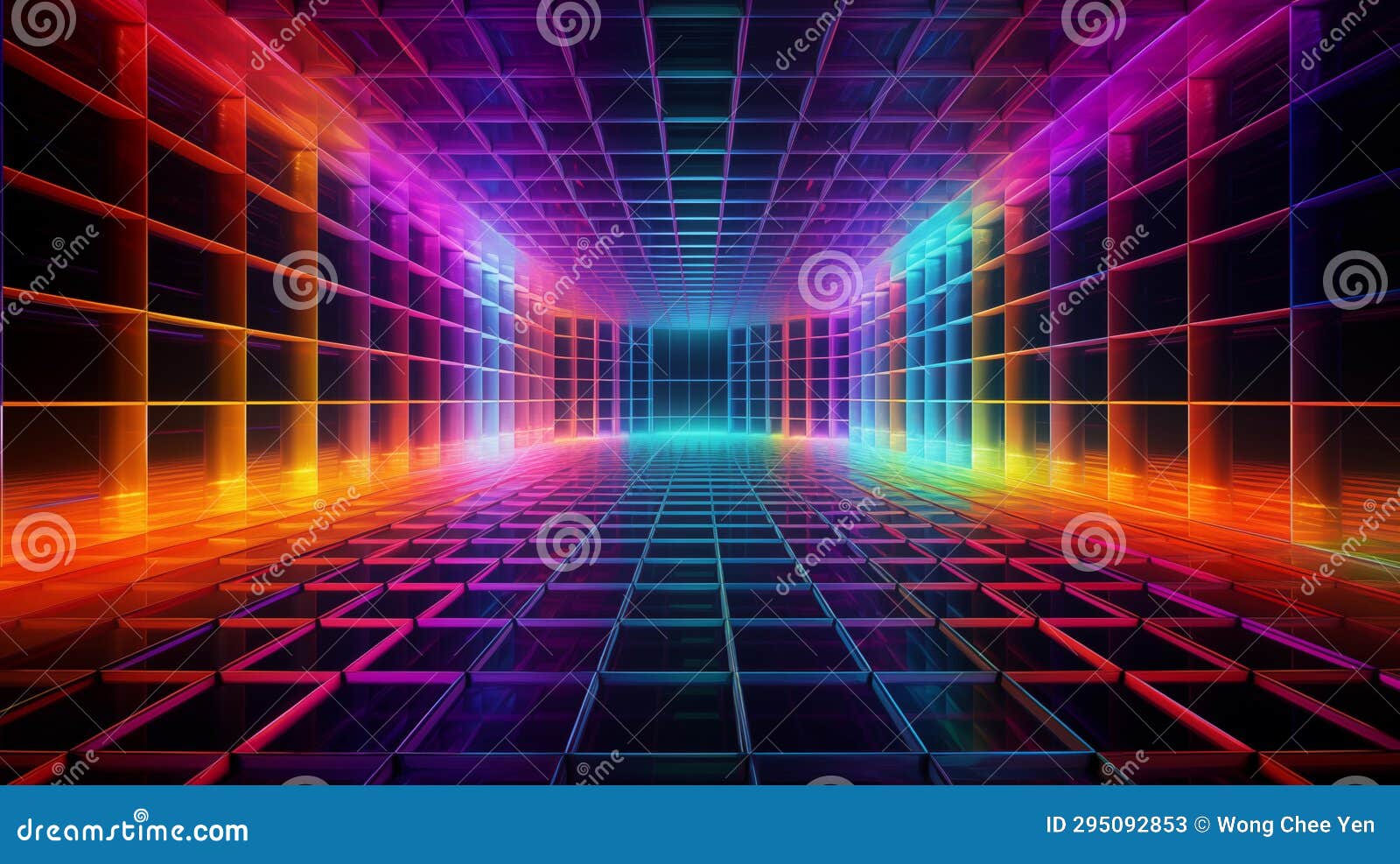High Tech Neon Grid Symmetrical Room Wallpaper Stock Illustration ...