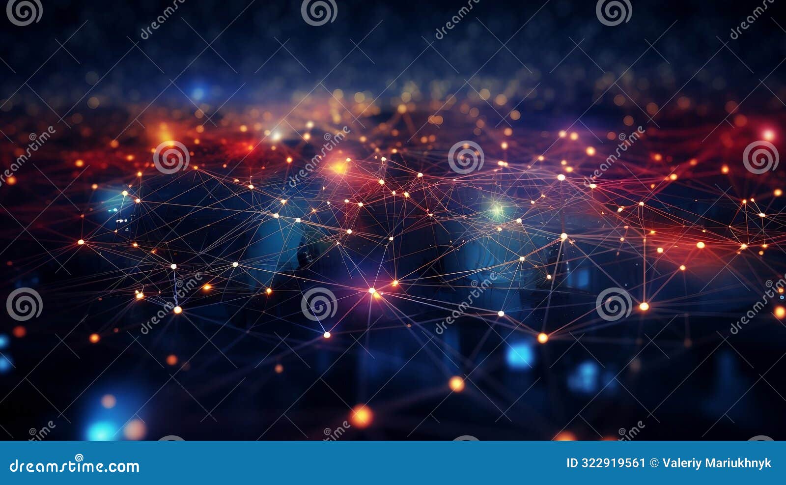 High-Tech Network of Interconnected Nodes Illuminated in Dark Space ...