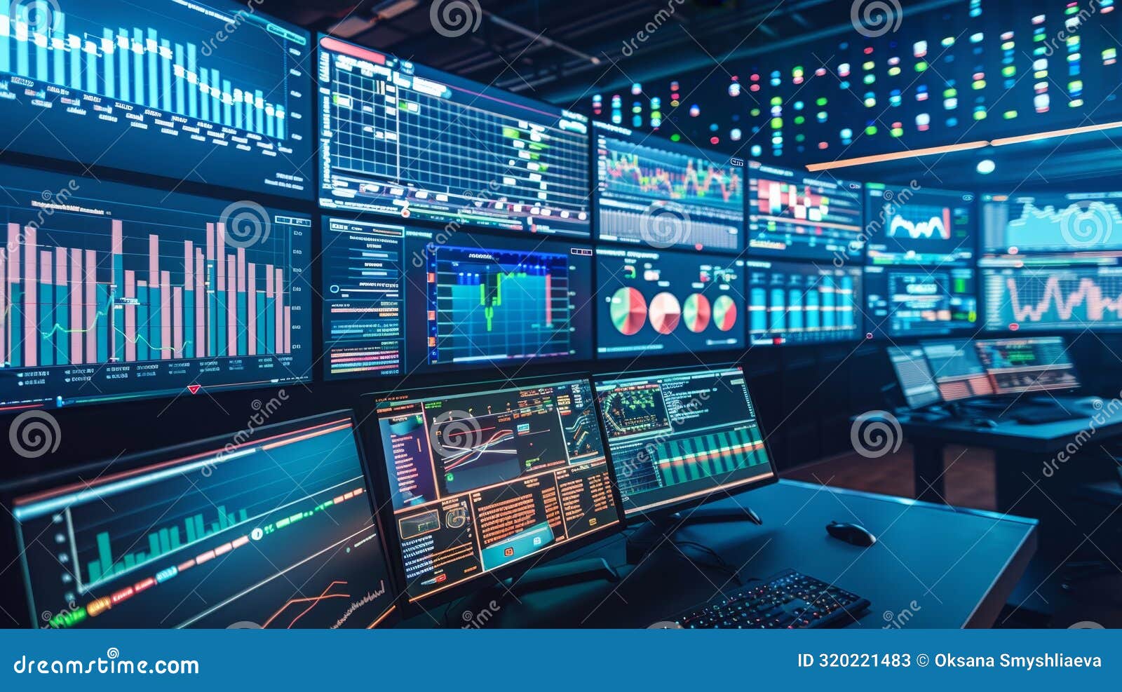 High-Tech Network Operations Center with Computer Monitors Displaying Data Stock Image - Image ...