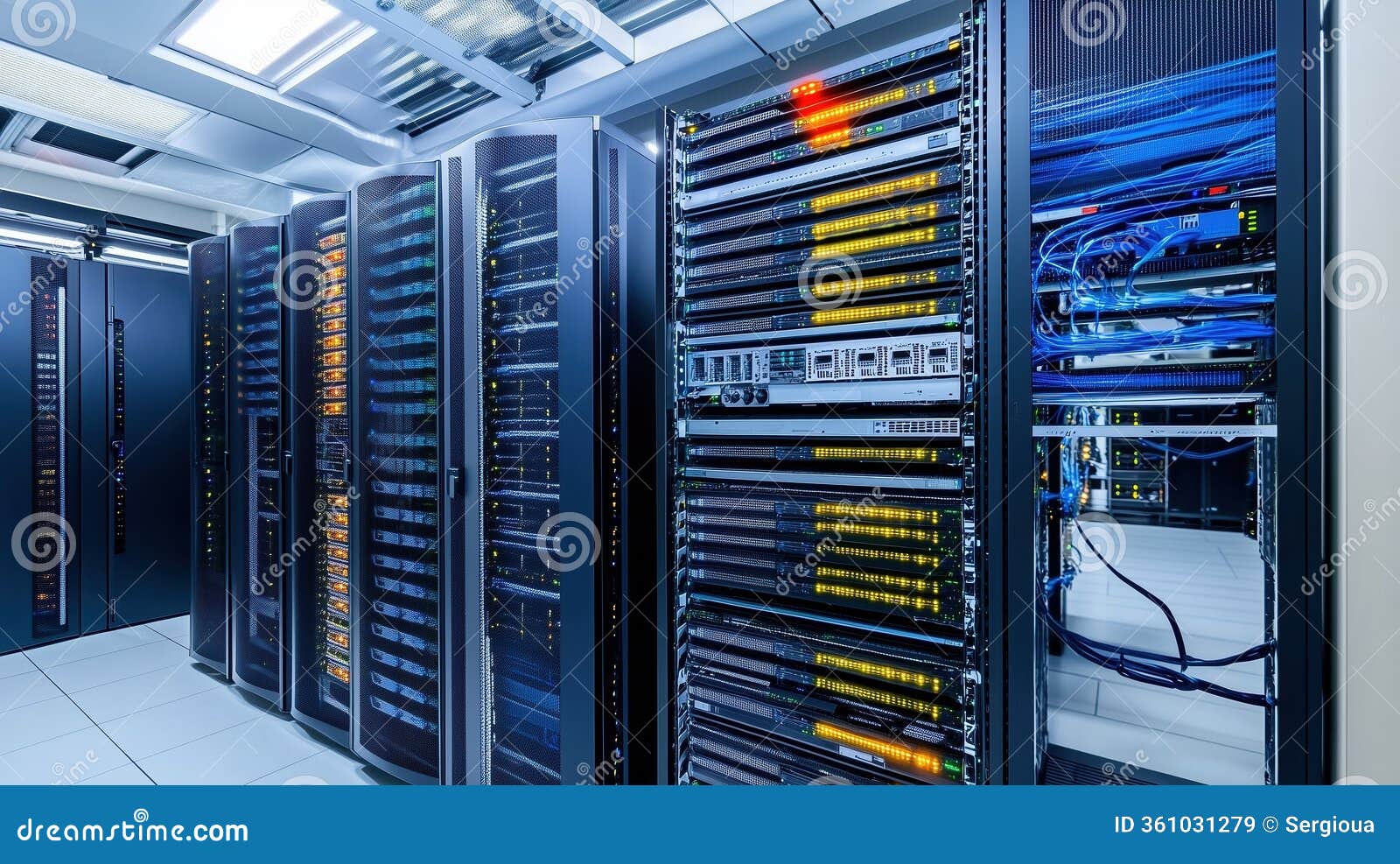 High-tech Network Rack Room Filled with Modern Servers and Firewalls. the Controlled Environment ...