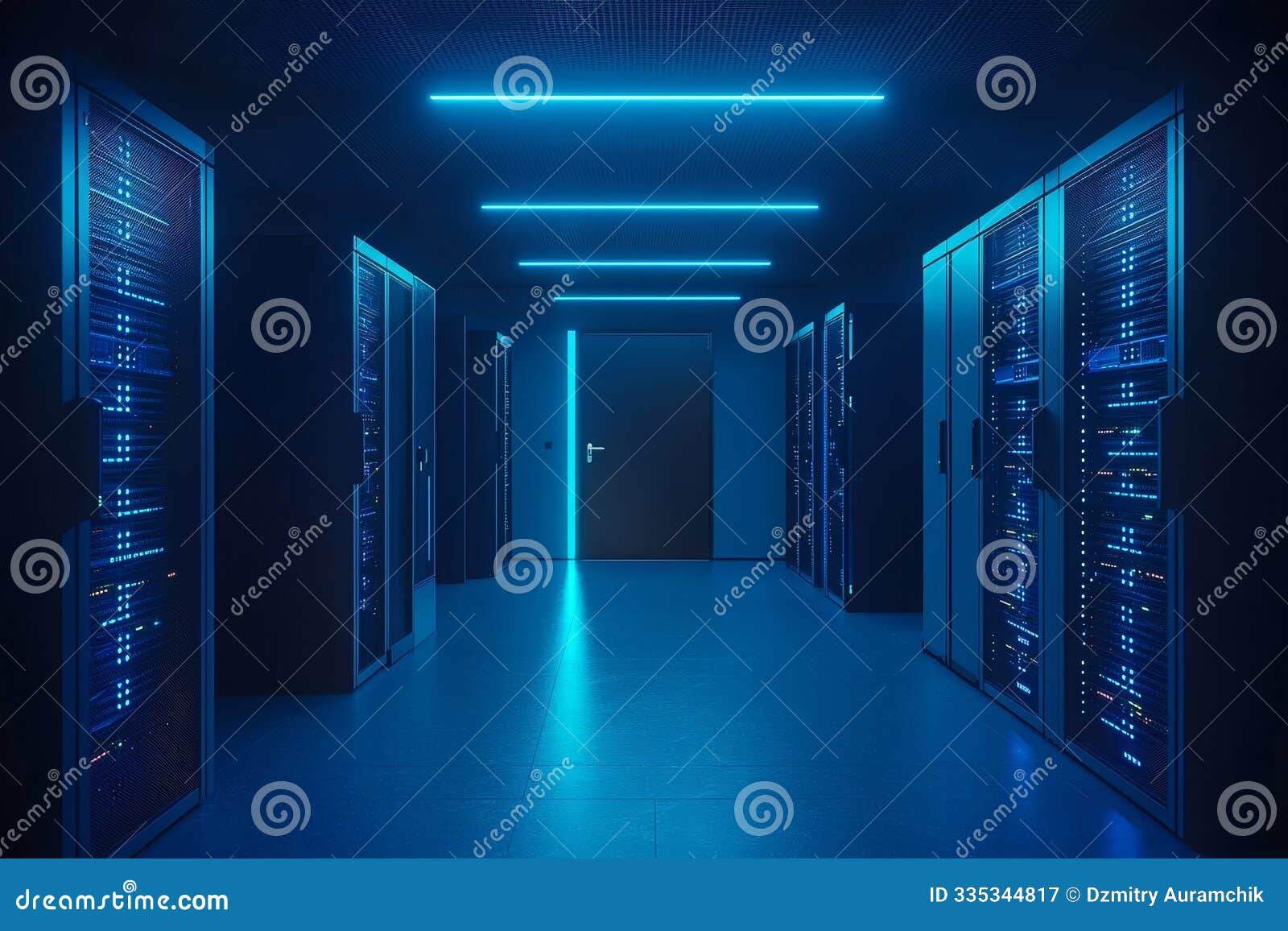High-Tech Network and Storage Facility with Illuminated Racks Stock ...