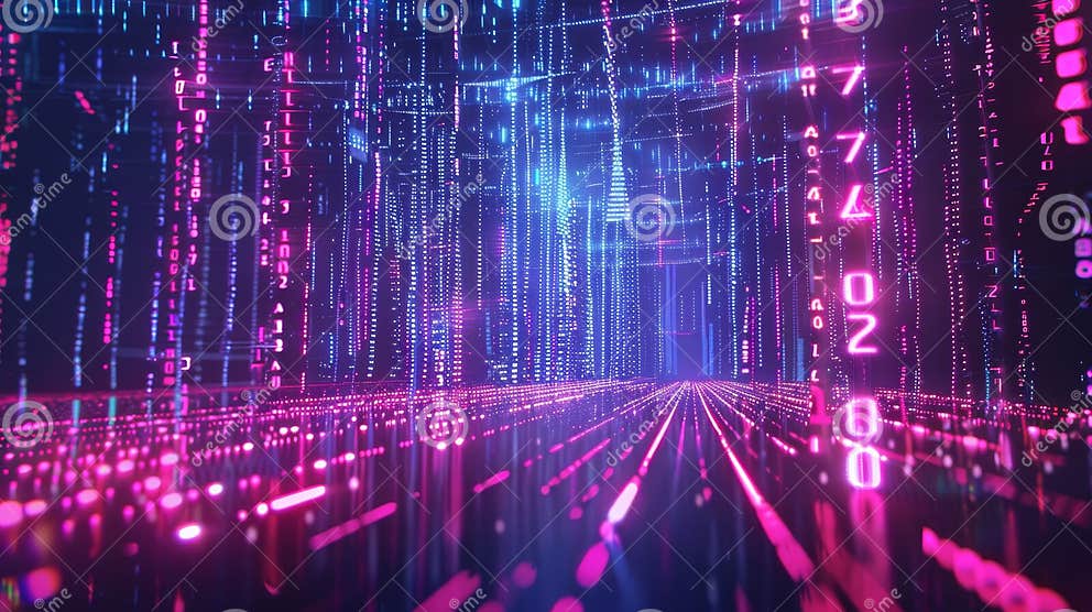 High Tech Network Wallpaper with Streams of Binary Code and Glowing ...
