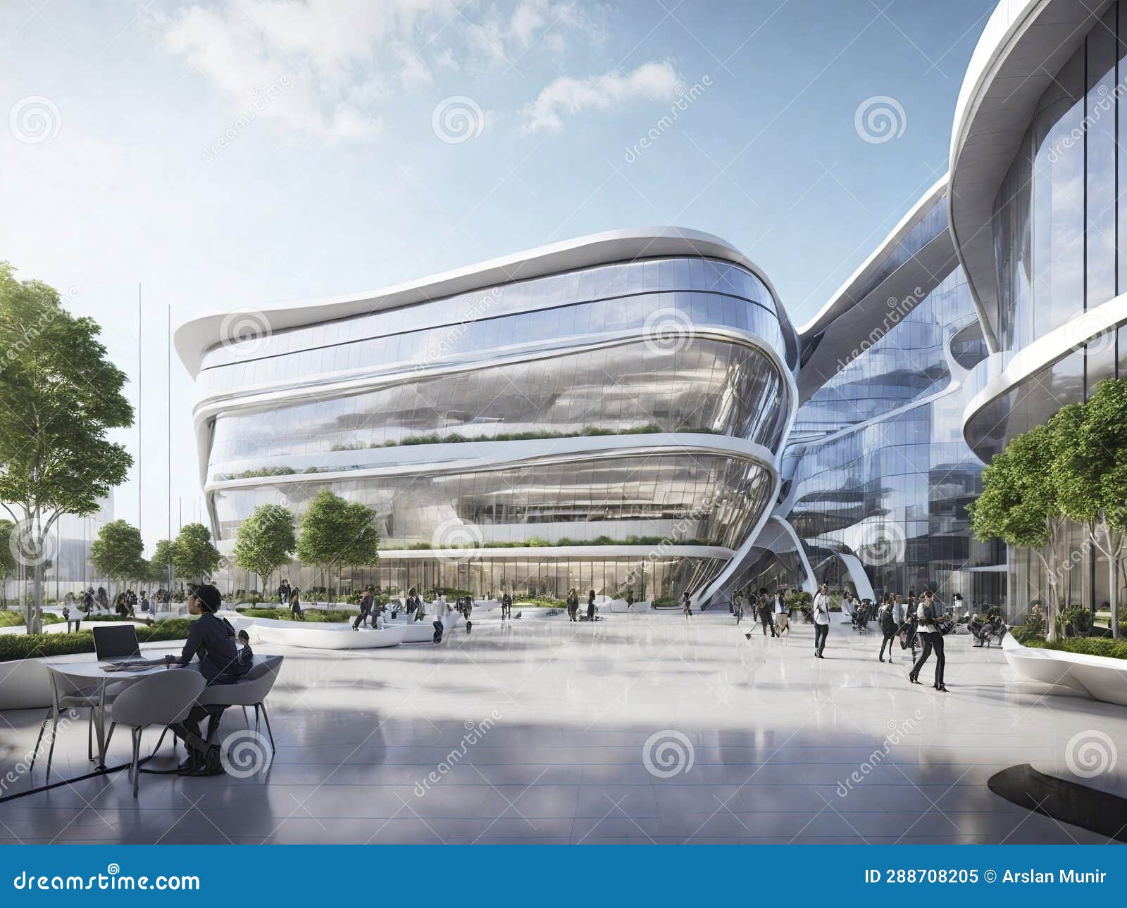 High-Tech Office Complex stock illustration. Illustration of plaza ...