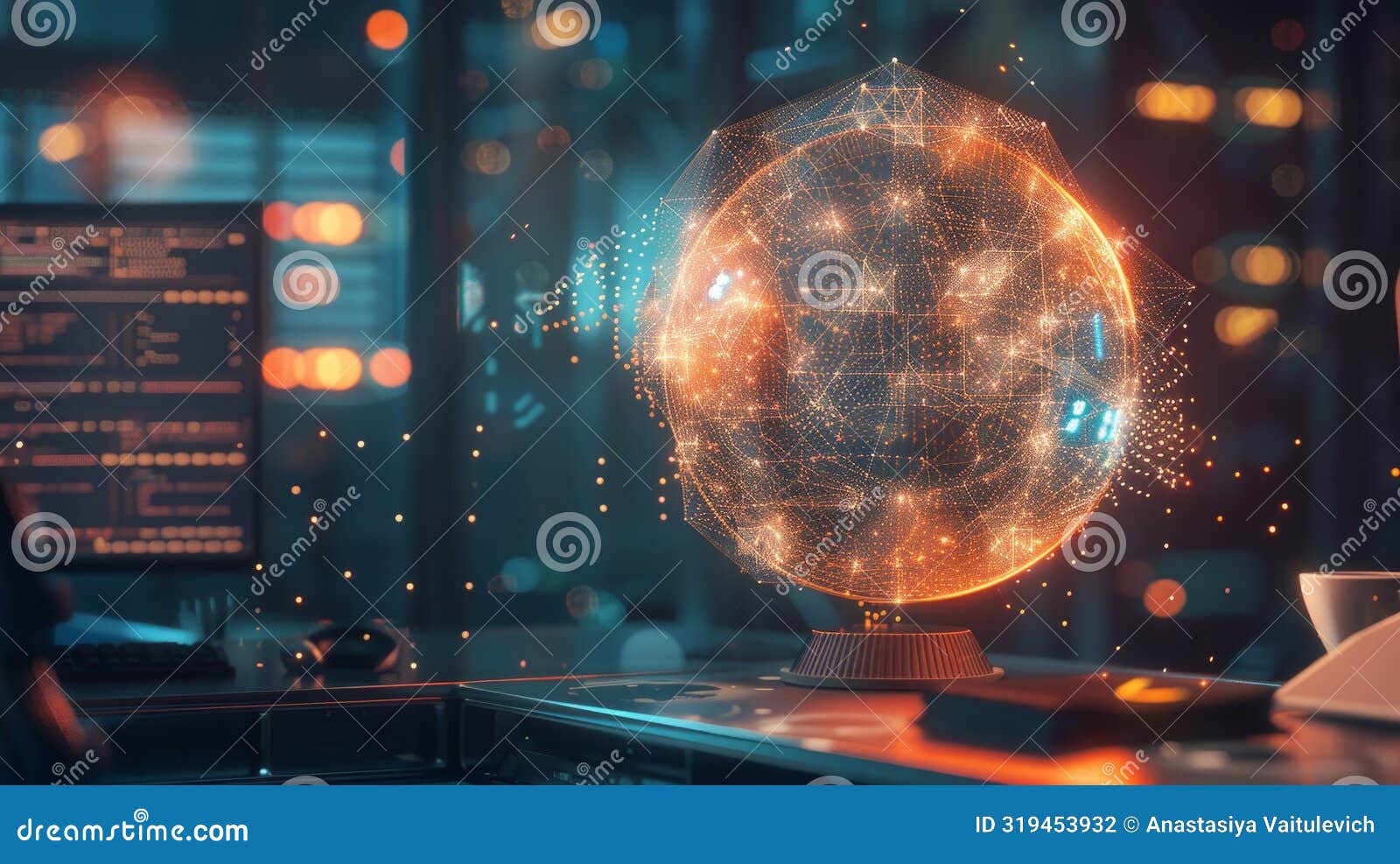 High-tech Office Environment with a Holographic Earth Display Stock ...