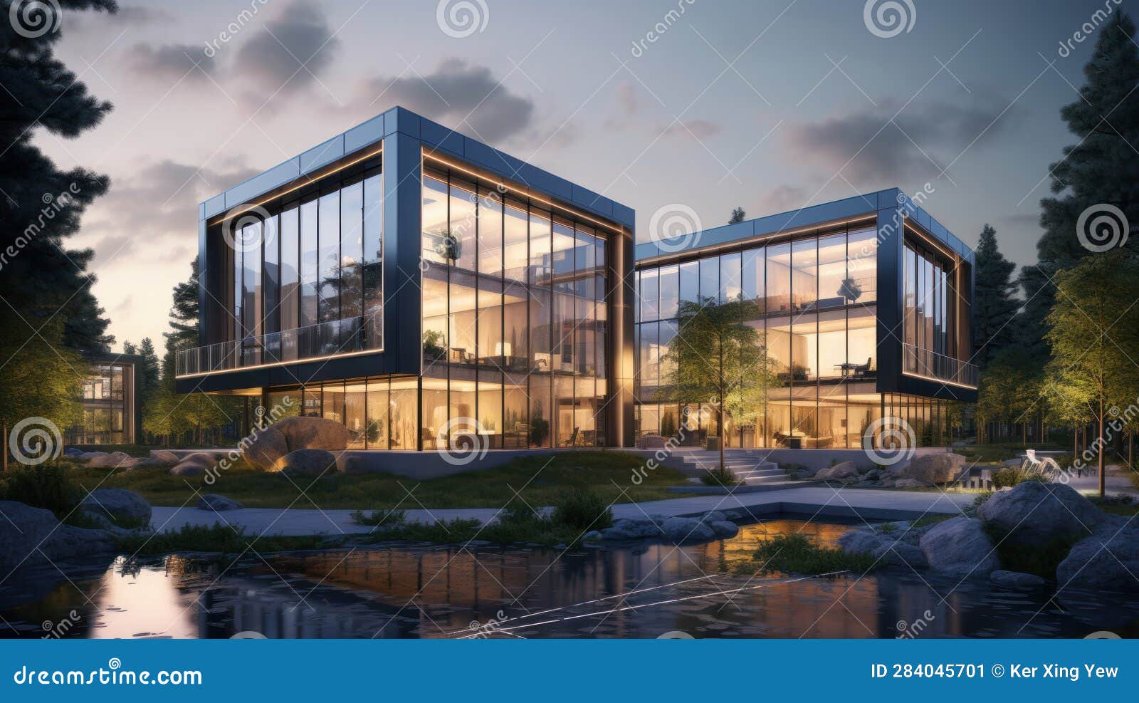 High Tech Office with Intelligent Facade Stock Illustration ...