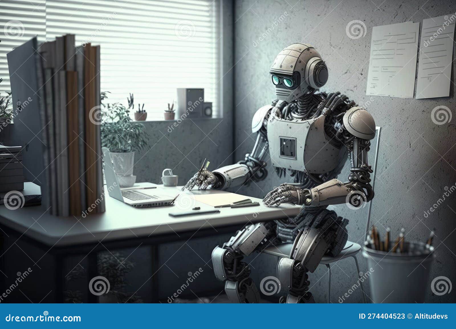 High-tech Office, with Robot Taking Notes and Managing Files Stock ...
