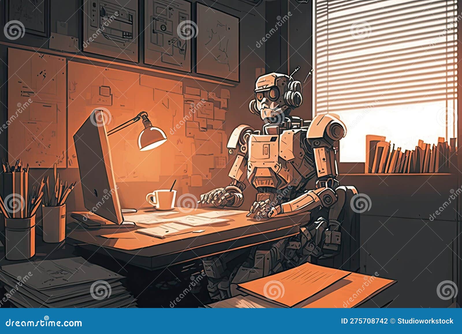 High-tech Office, with Robot Taking Notes and Managing Files Stock ...