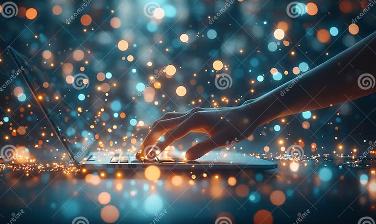 A High-tech Office Scene Featuring a Focused Programmer Typing on a ...