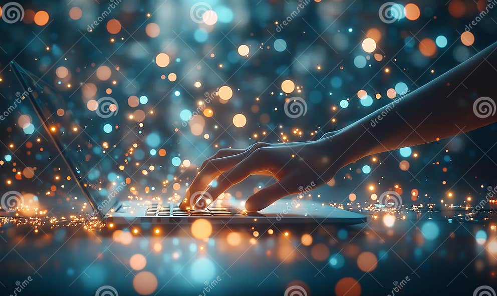 A High-tech Office Scene Featuring a Focused Programmer Typing on a ...