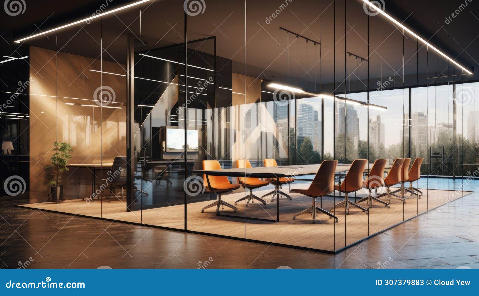 High-tech Office Space with Glass Walls Stock Illustration ...