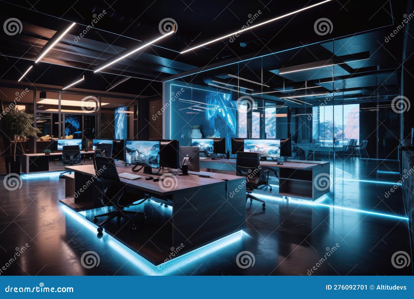 High-tech Open Office with Touchscreens, Holographic Displays, and 3d ...
