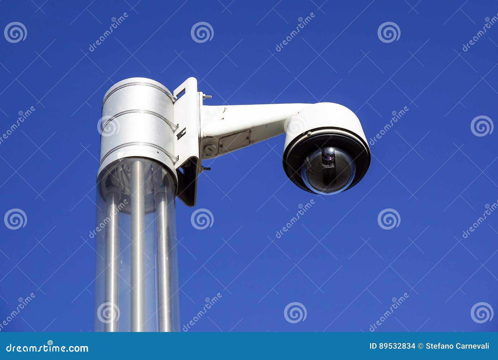 High Tech Overhead Security Camera with a Blue Sky Stock Photo - Image ...