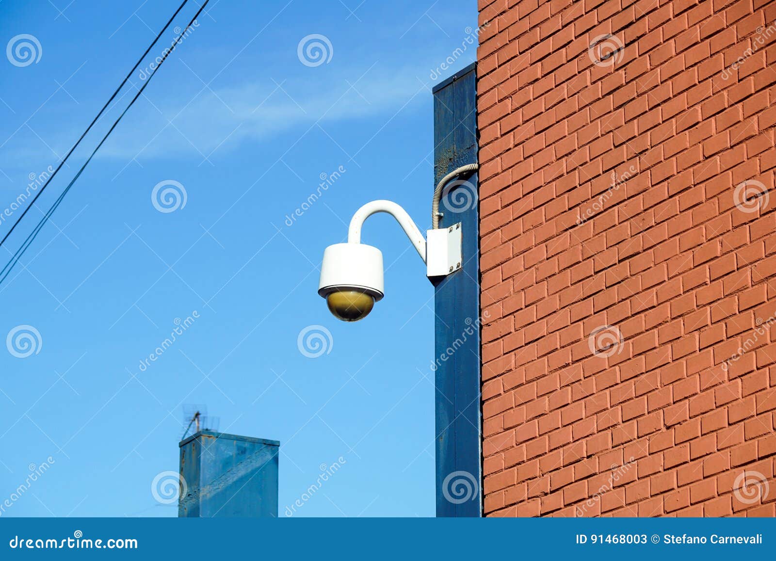 High Tech Overhead Security Camera with Dark Thunderstorm Sky. Stock ...