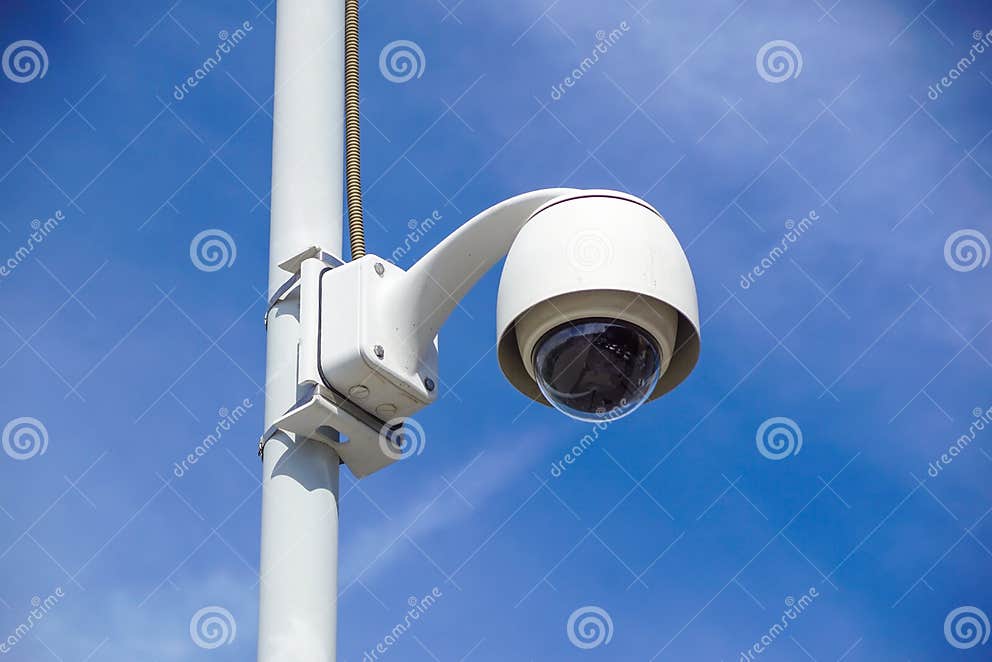High Tech Overhead Security Camera with a Gradient Blue Sky. Stock ...