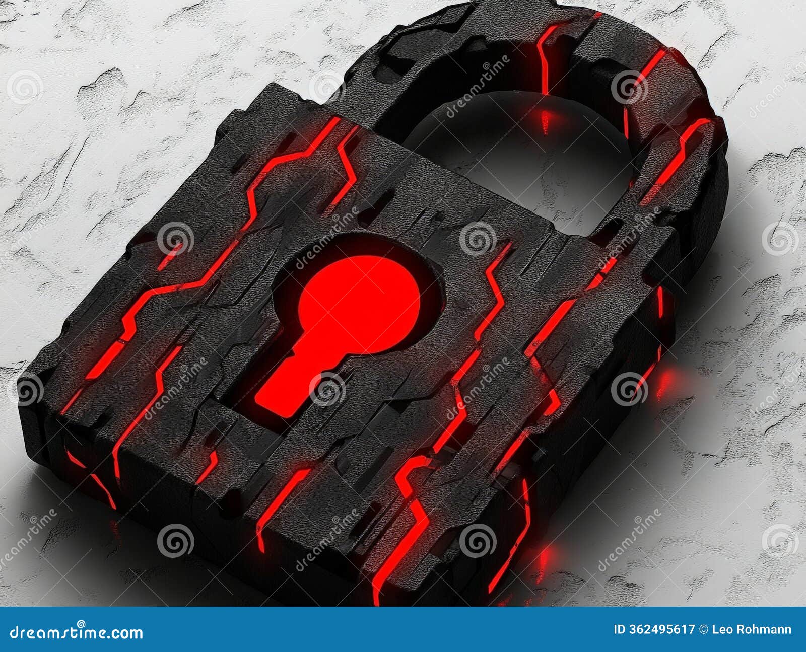 High Tech Padlock Glowing Red Core Textured Black Surface Symbolizing ...