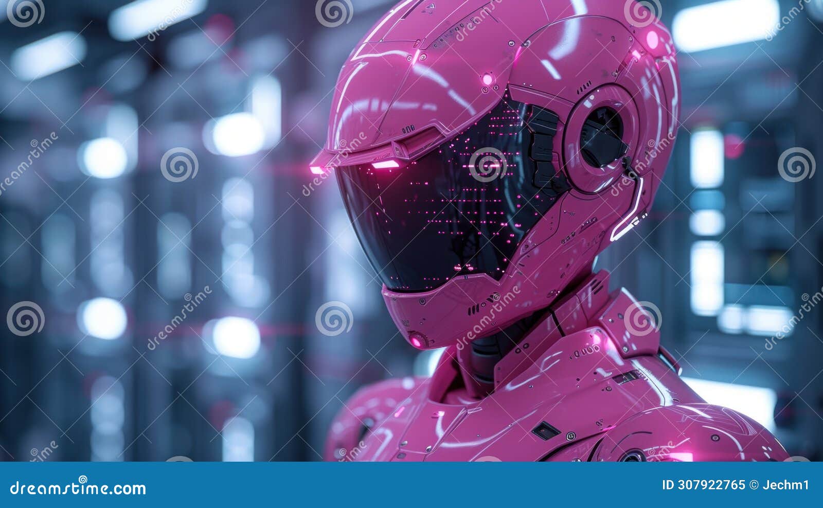 Futuristic Pink Robot with Digital Interface Helmet Stock Image - Image ...