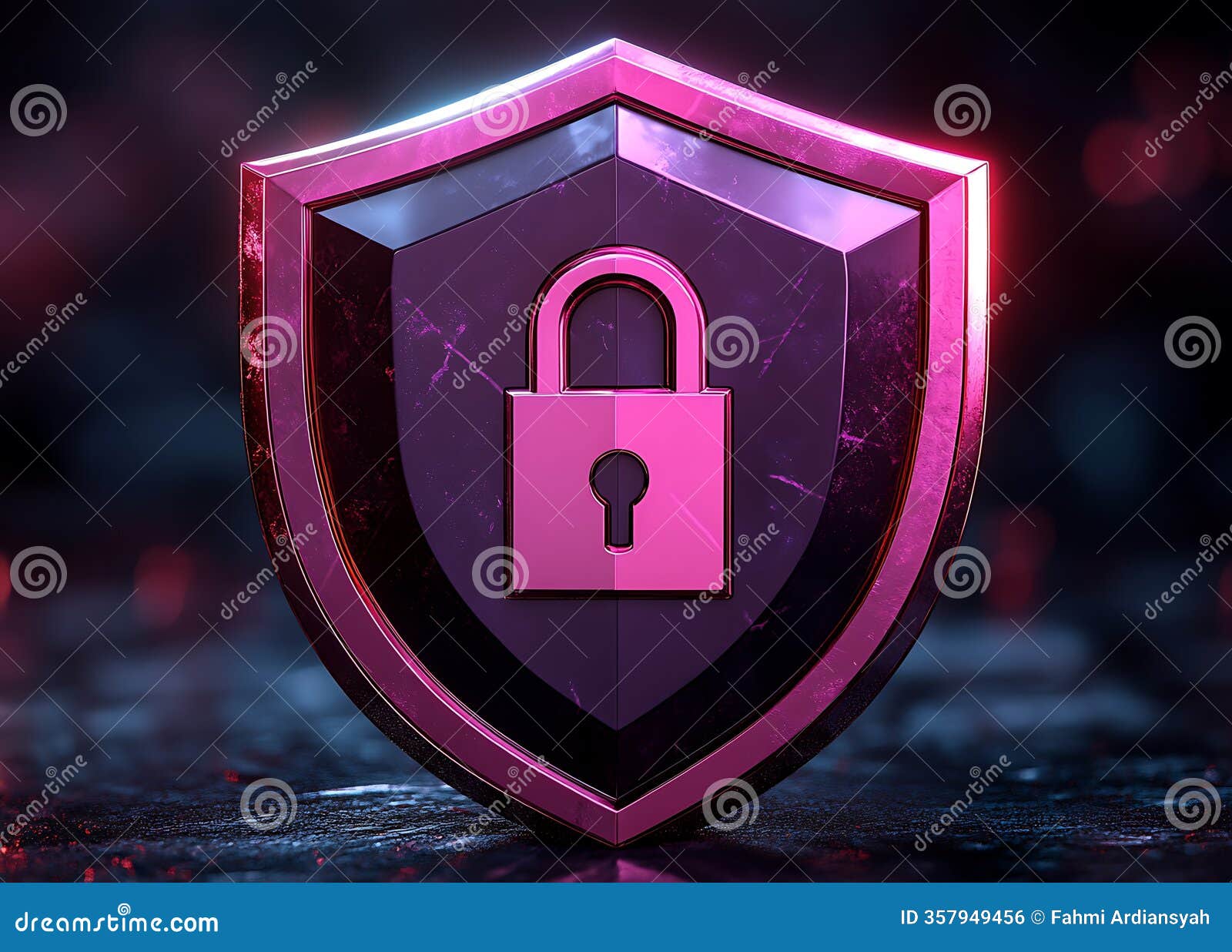 Futuristic Pink Security Shield with a Glowing Lock Symbol Representing ...