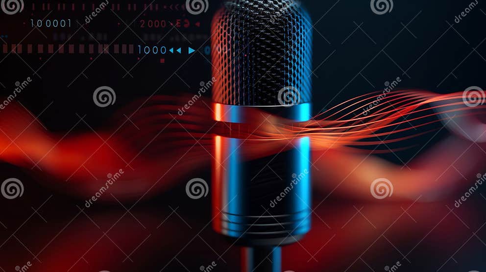 High-tech Podcasting Mic, Abstract Waveforms, Digital Editing Tools, 3D ...
