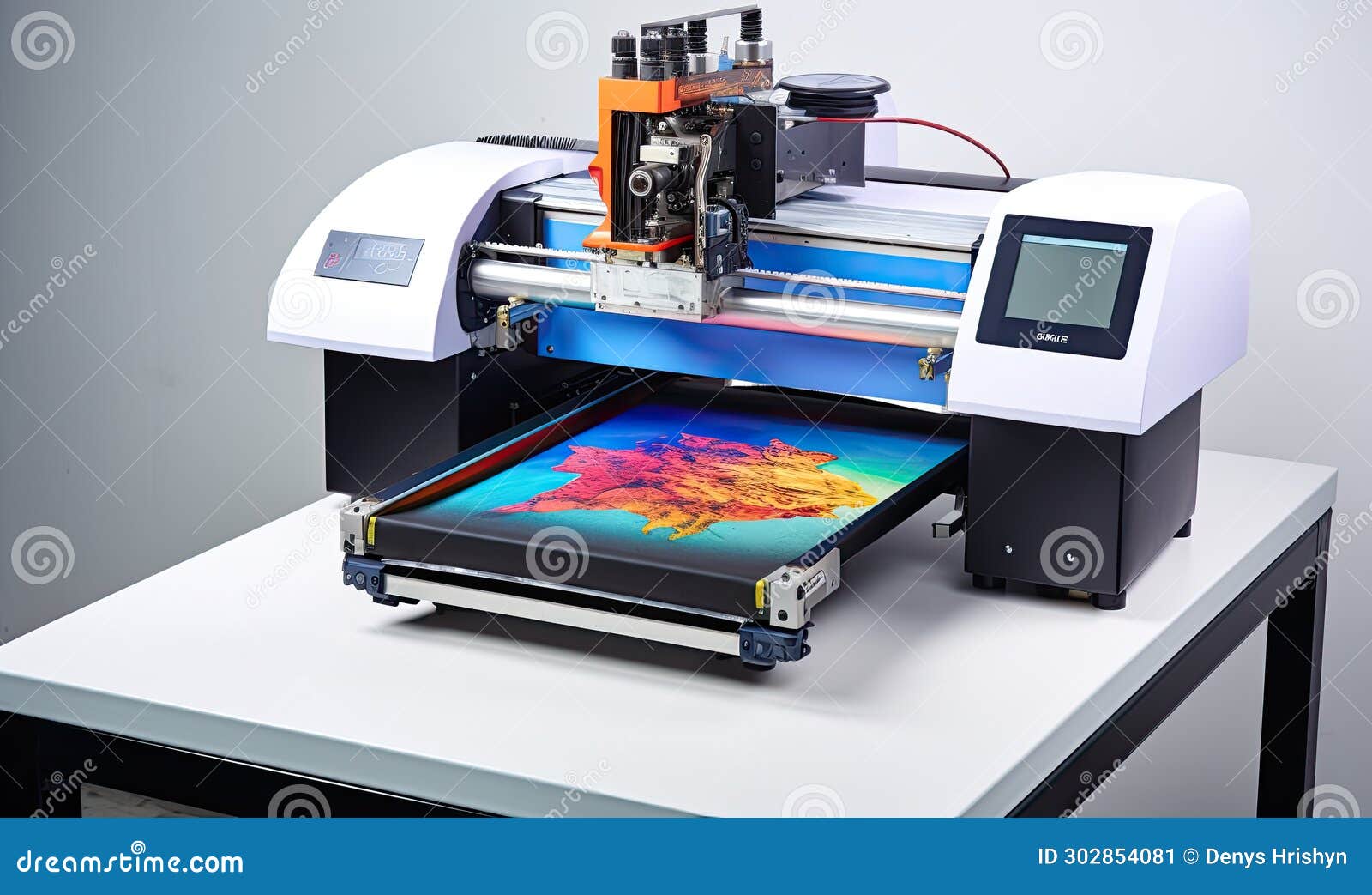 A High-Tech Printer and Cutting-Edge Monitor on a Stylish Table Stock ...
