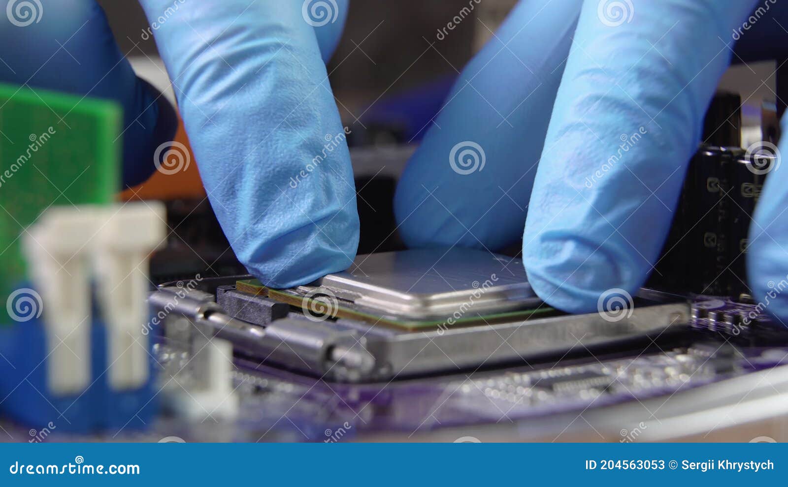 The Process of Installing a Processor on a Computer Motherboard Stock ...