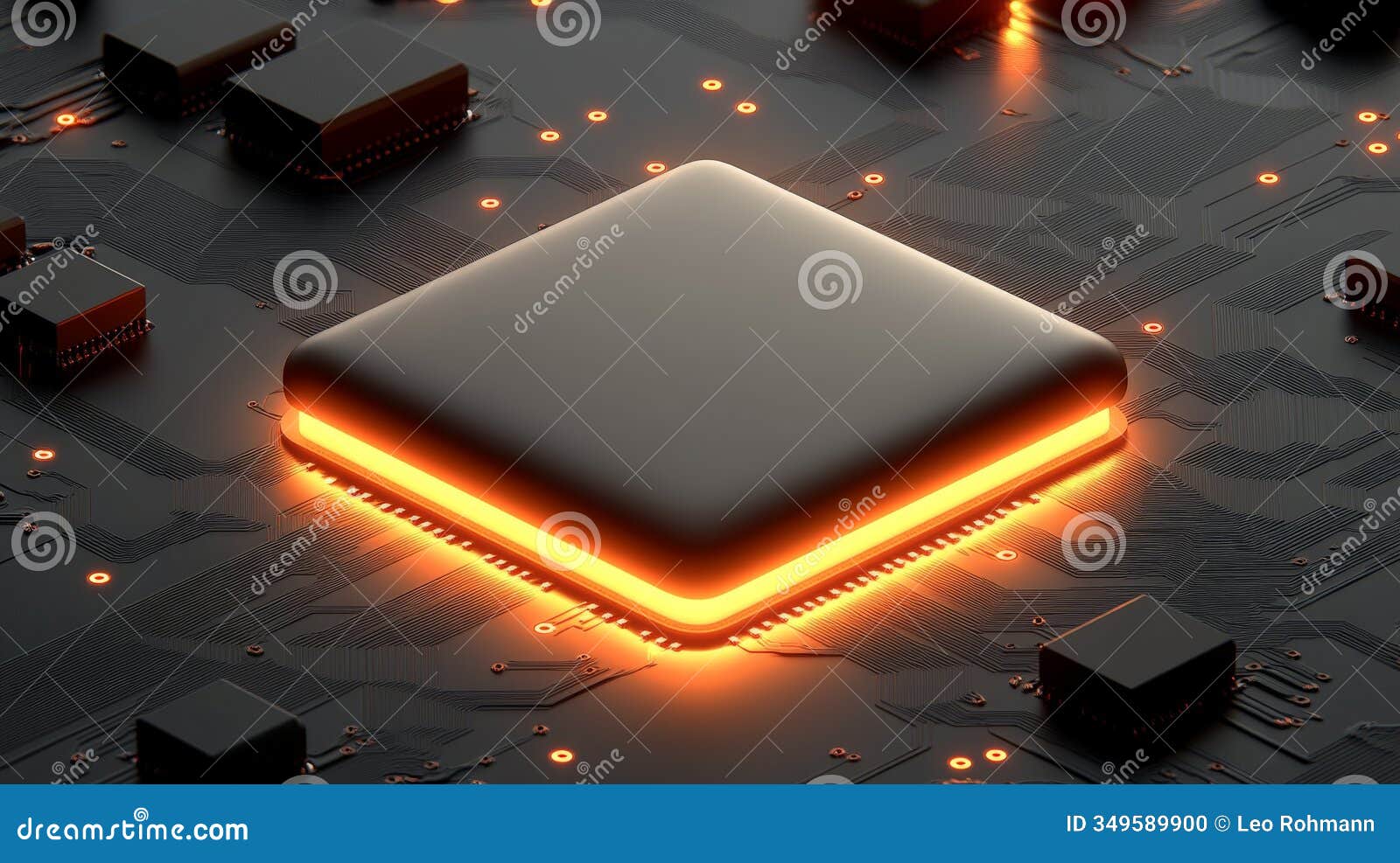 Semiconductor On Dark Blue Technology Background With Circuit Wires ...