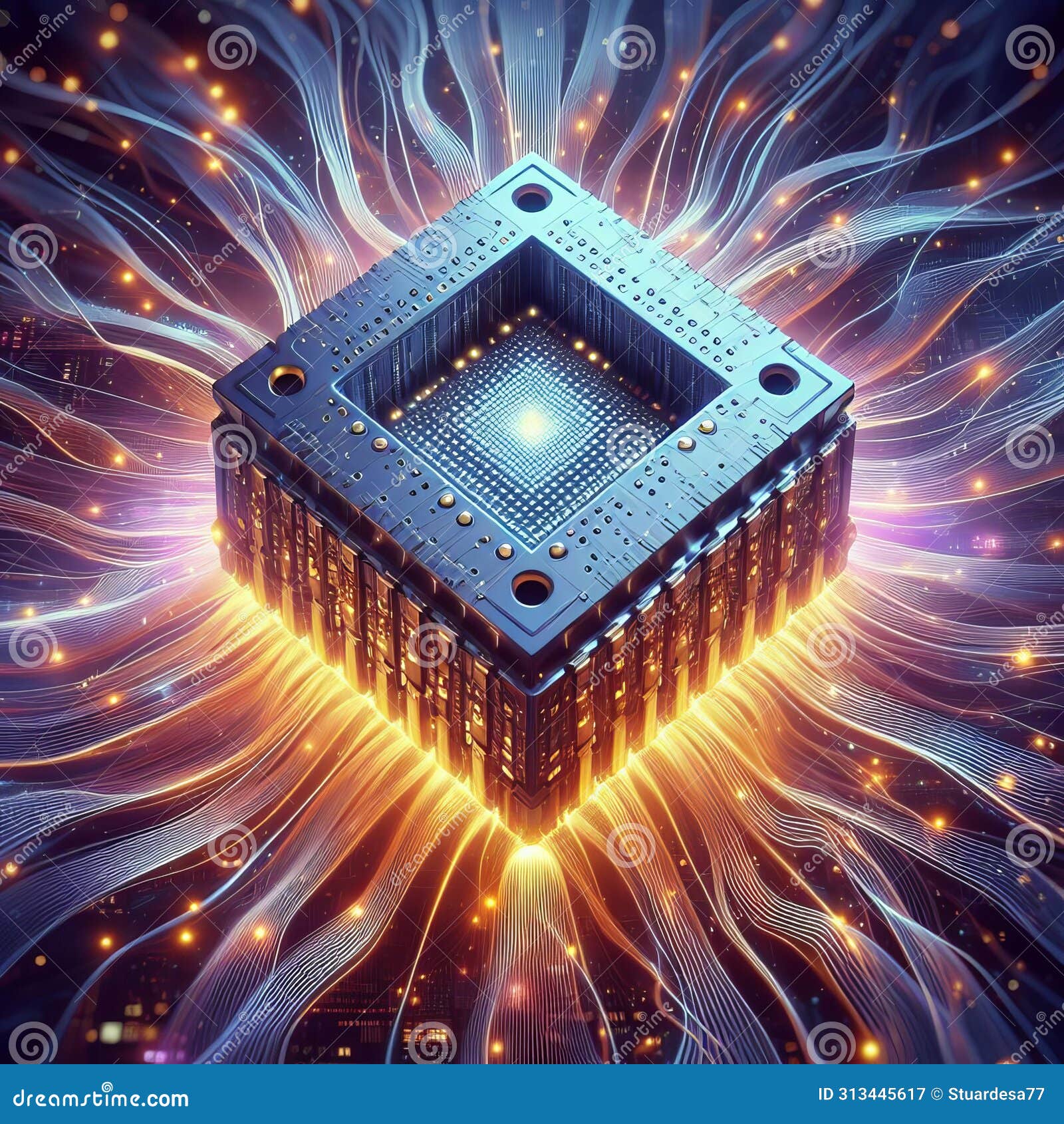 High-Tech Processor with Energy Waves Stock Image - Image of core ...