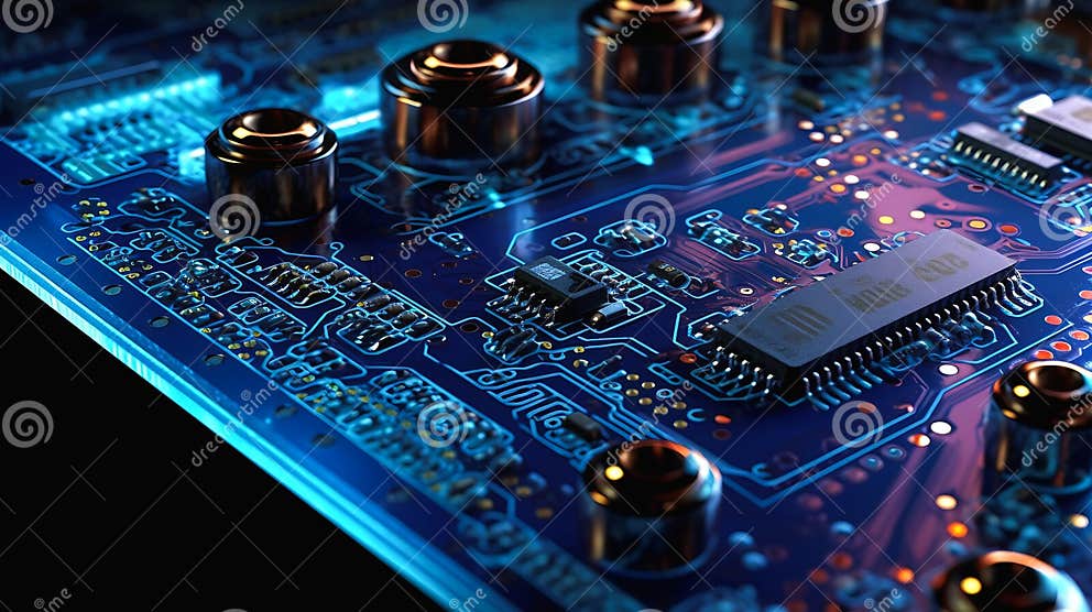 High-tech Product: Blue Closeup Computer Motherboard Electronic Stock ...