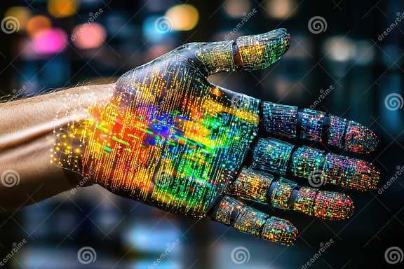 High-tech Prosthetic Hand Interacting with Touchscreen in a Futuristic ...