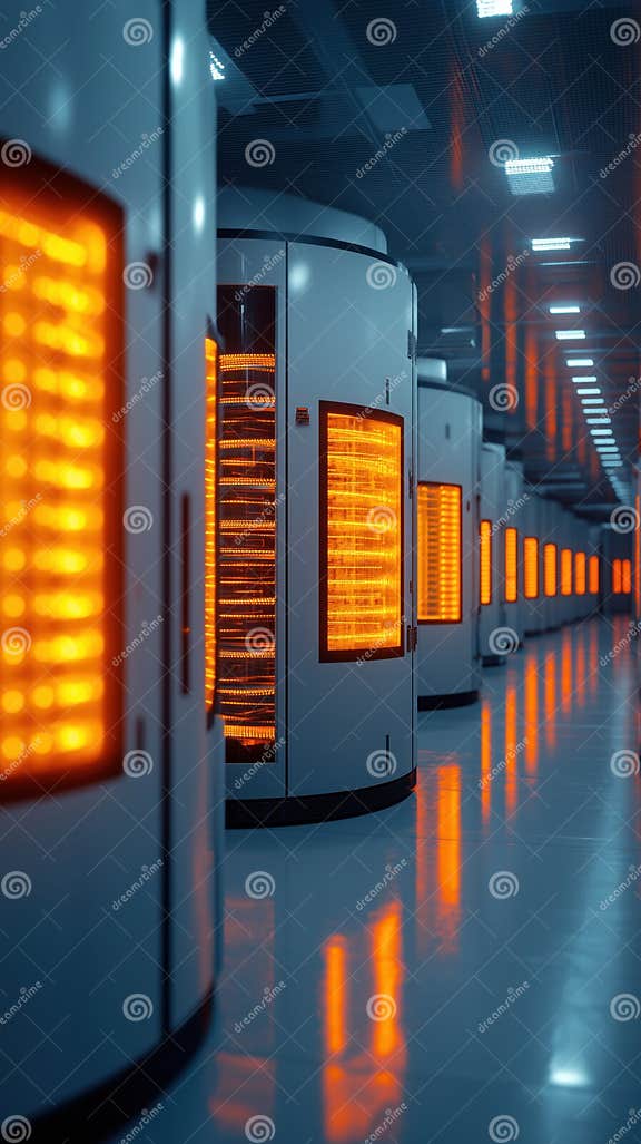 High Tech Quantum Research Facility with Glowing Orange Lights Stock ...