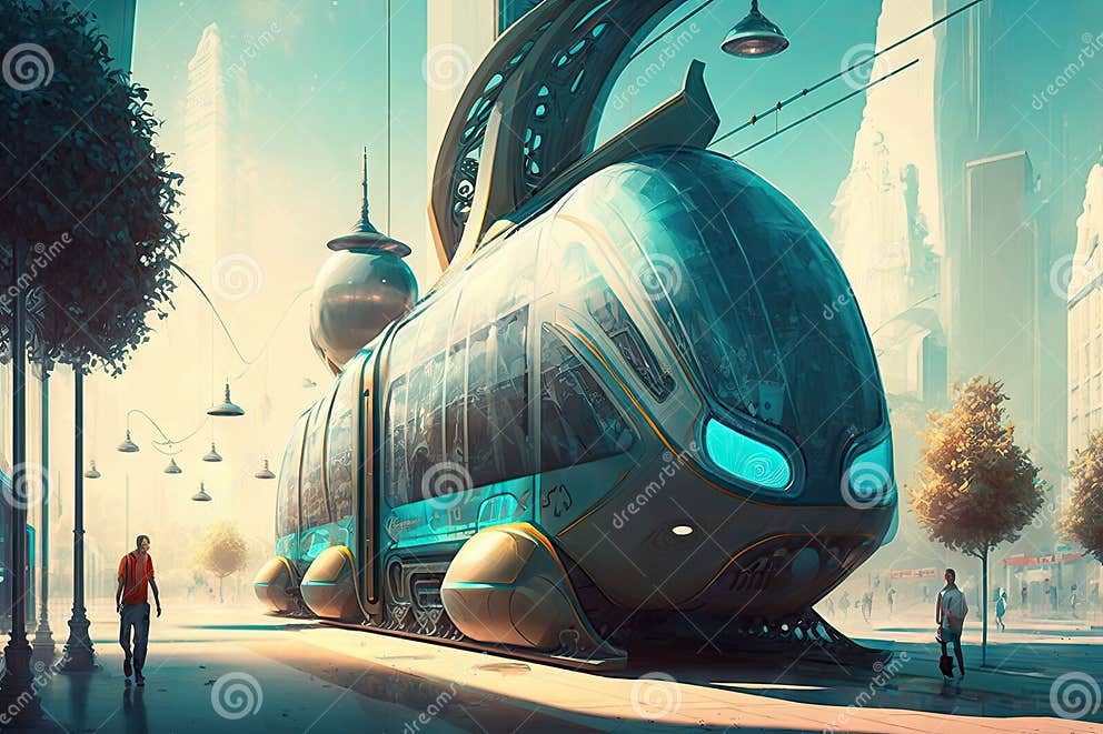 High-tech Rail-based Urban Transport of the Future at a Train Stop ...