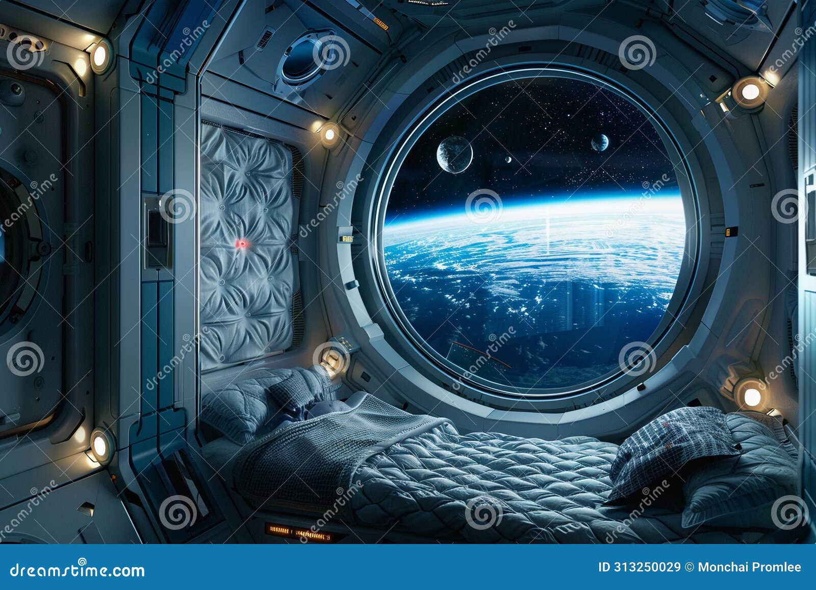 High-tech Rest Pod in Space Station, Overlooking Earth, with Zero ...