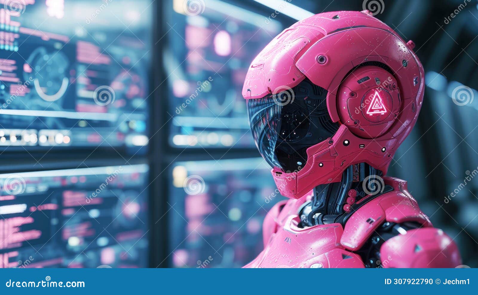 Robotic Entity in Pink Armor with Control Panel Background Stock ...