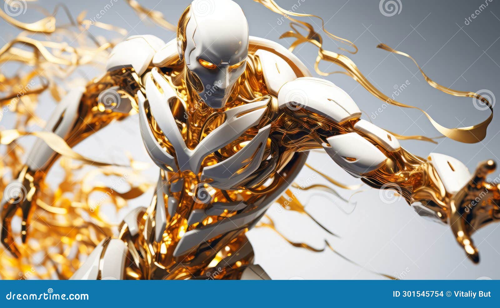 High-tech Robot with Golden Energy Splash in the Form of Lightning, AI ...