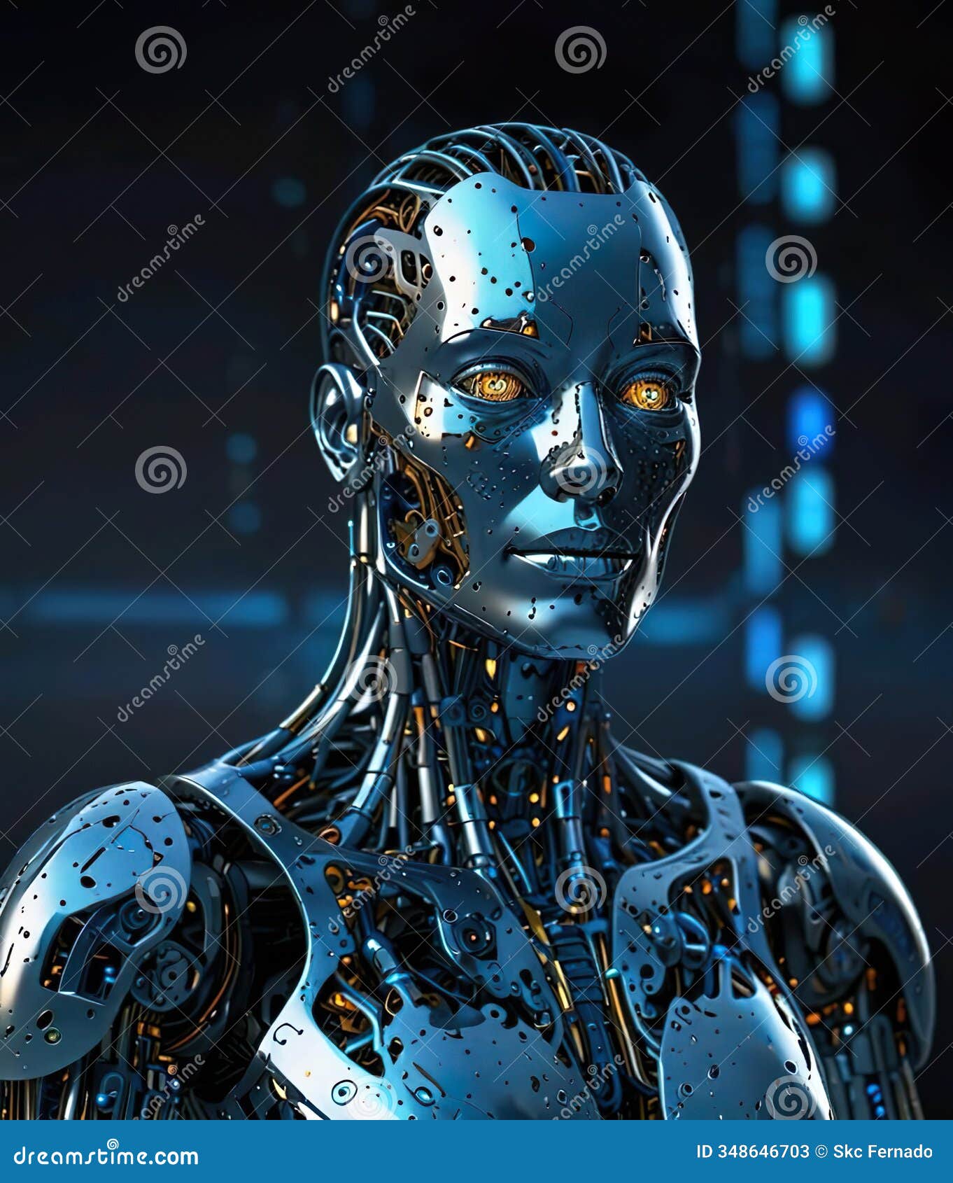 A High-tech Robot with Luminous Blue Eyes Stock Illustration ...