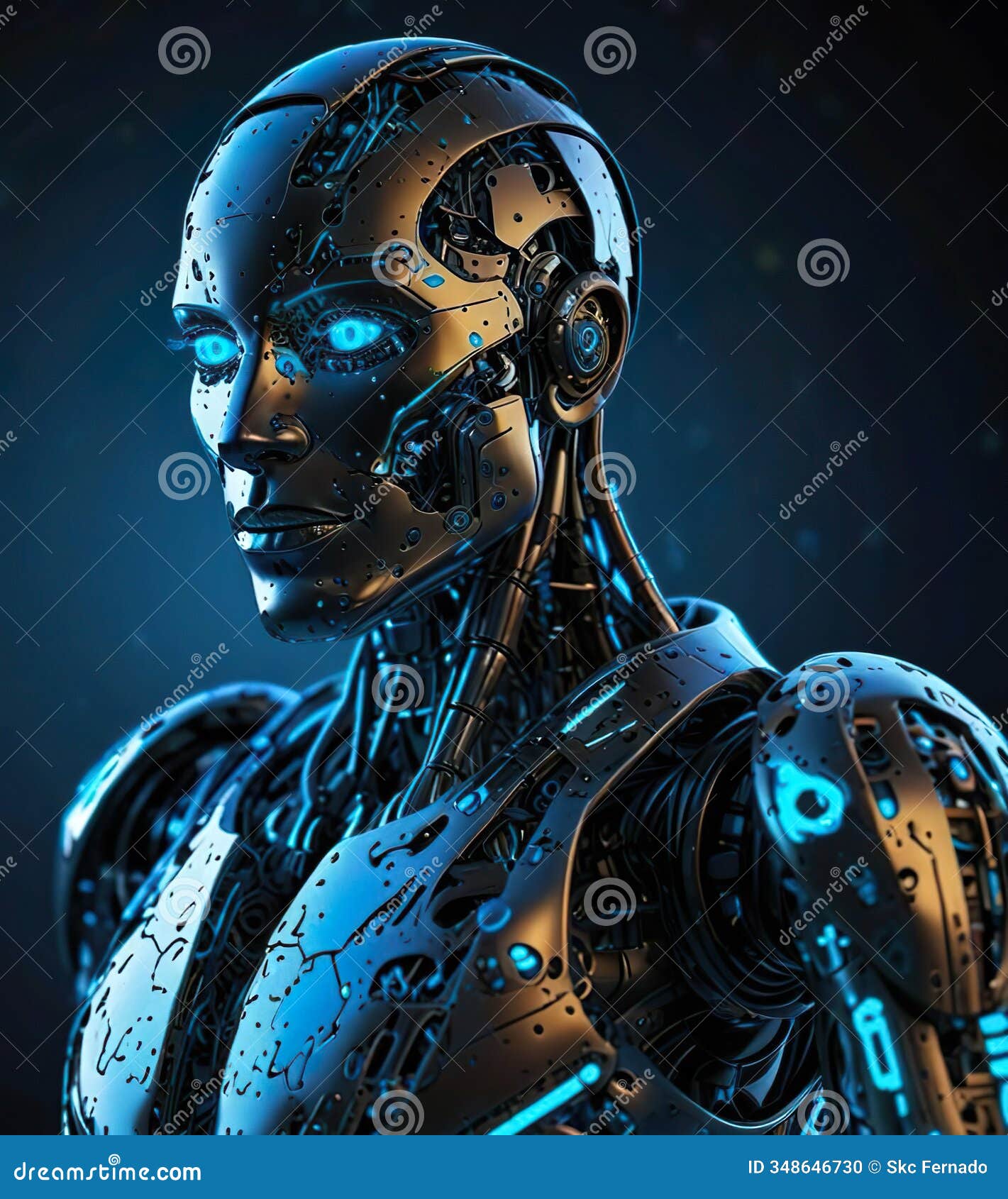 A High-tech Robot with Luminous Blue Eyes Stock Illustration ...