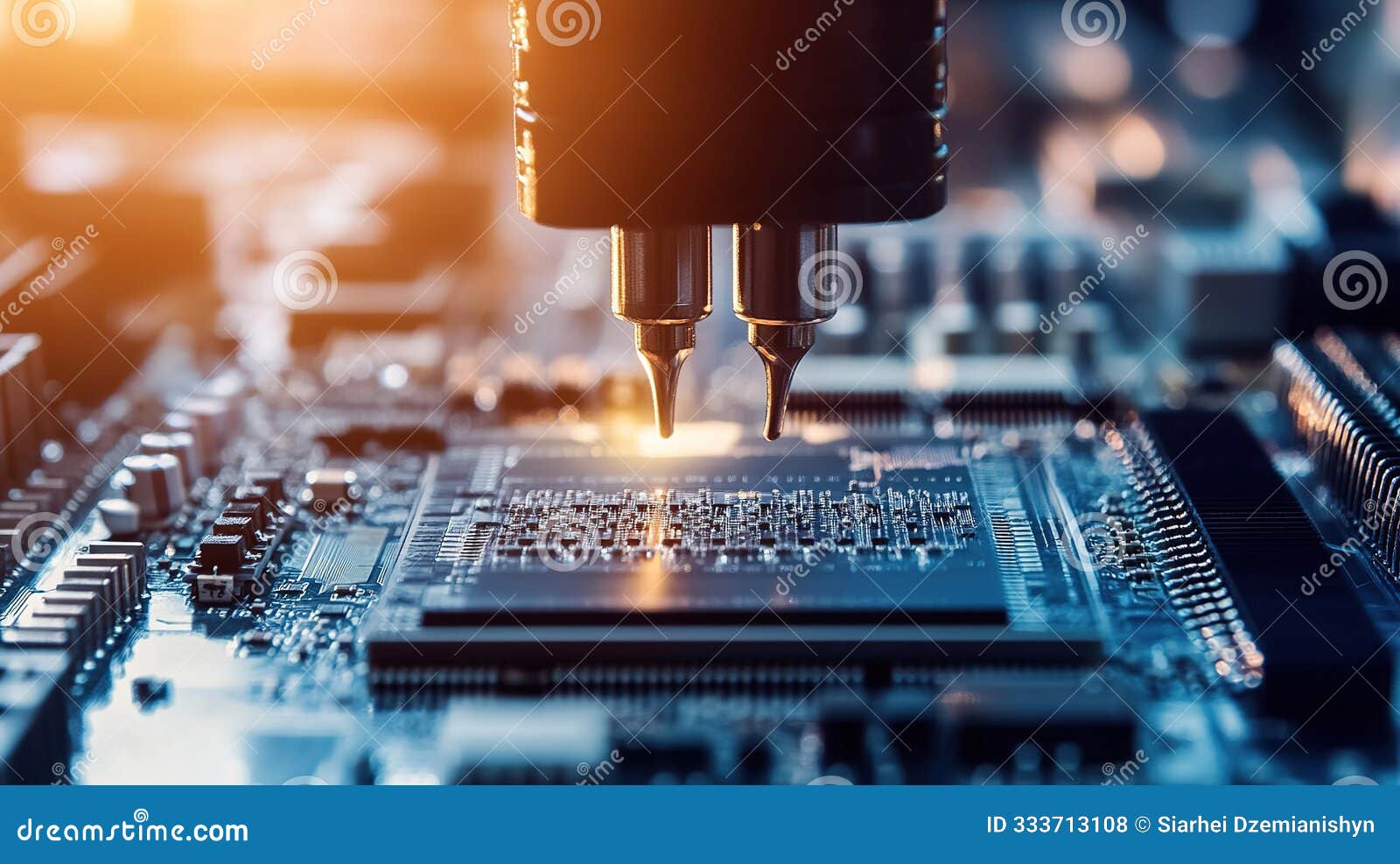 High-tech Robot Precision Soldering on a Circuit Board in a Modern ...