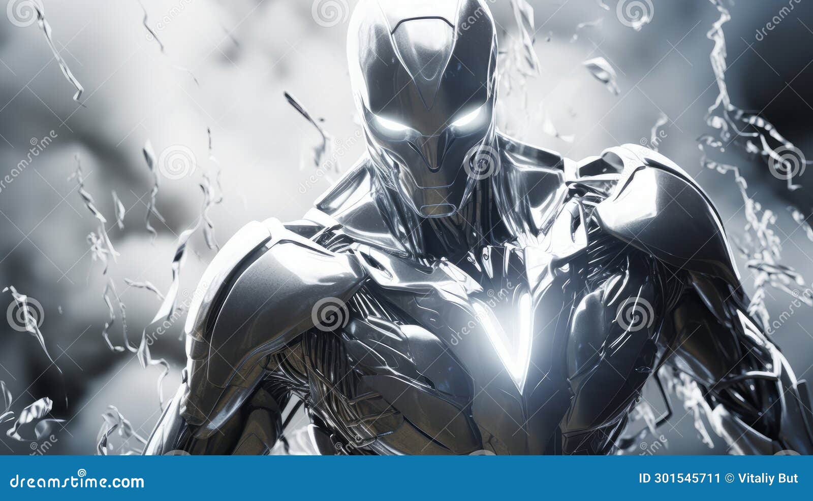 High-tech Robot with Silver Energy Splash in the Form of Lightning, AI ...