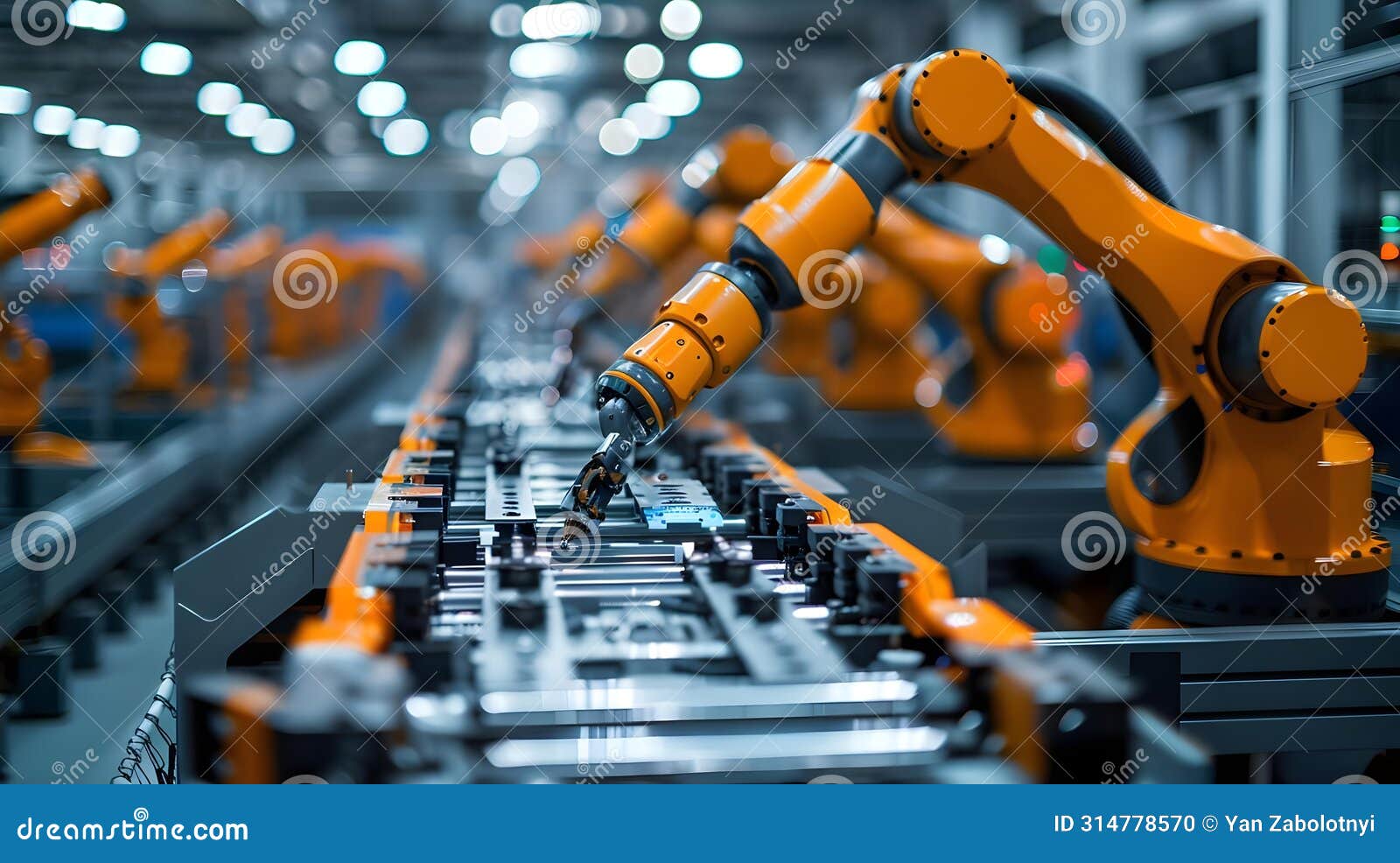 High-Tech Robotic Arm in Automated Production Line. Concept Robotics ...