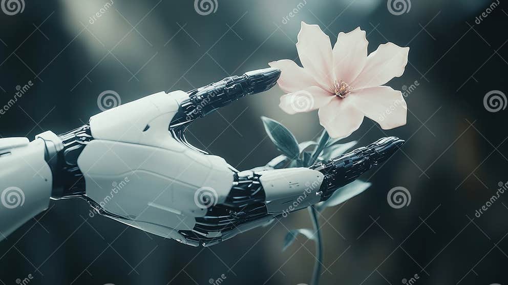 High-tech Robotic Hand Holding a Delicate Flower Symbolizing the Future ...