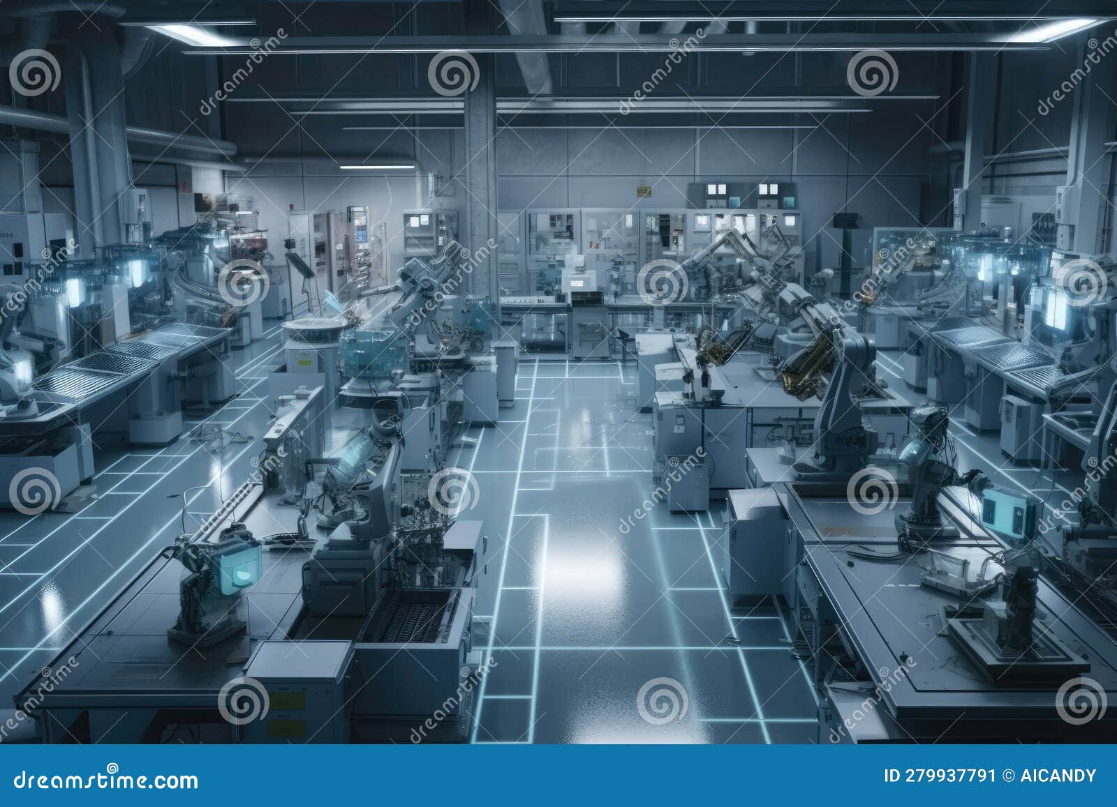 High-tech Robots Assembling Electronic Devices in a Futuristic Factory ...
