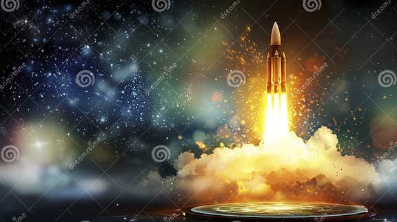 High-Tech Rocket Launching with Futuristic Digital Interface Stock ...