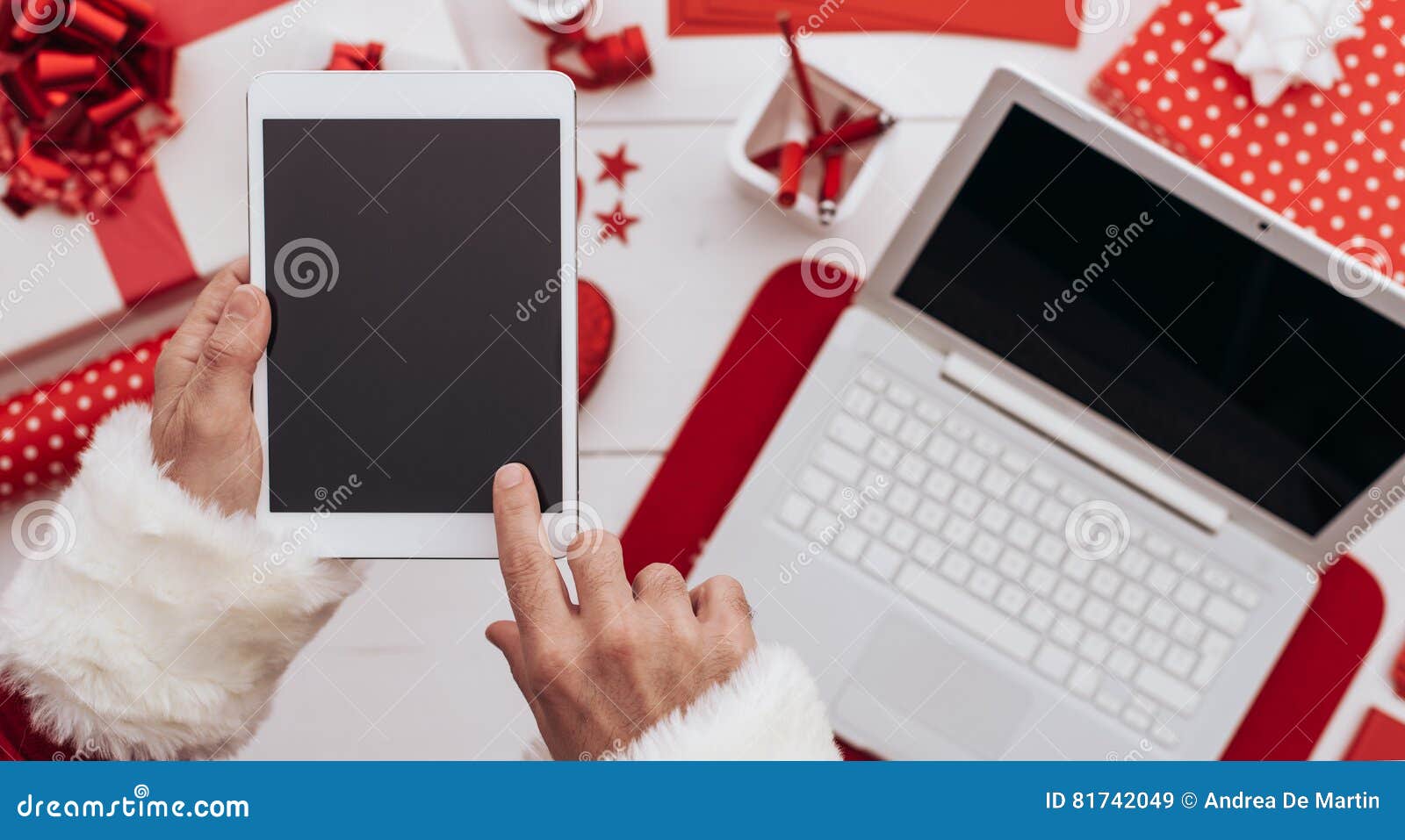 High tech Santa stock image. Image of present, flat, mobile - 81742049