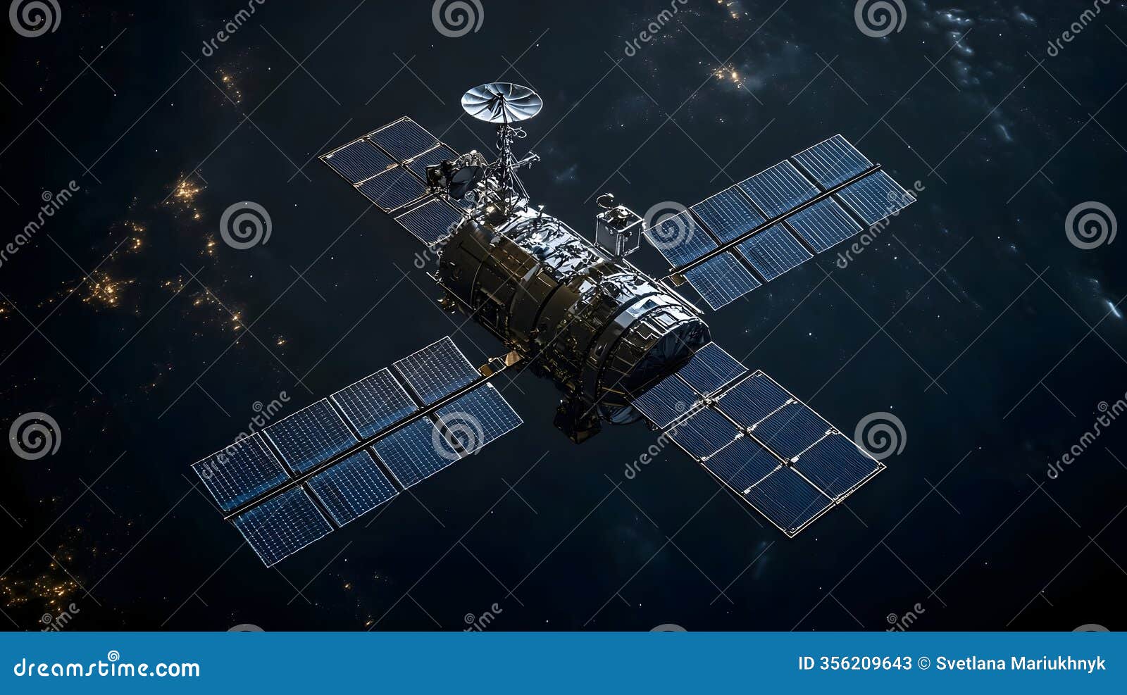 High-Tech Satellite Orbiting Earth with Solar Panels, Representing ...
