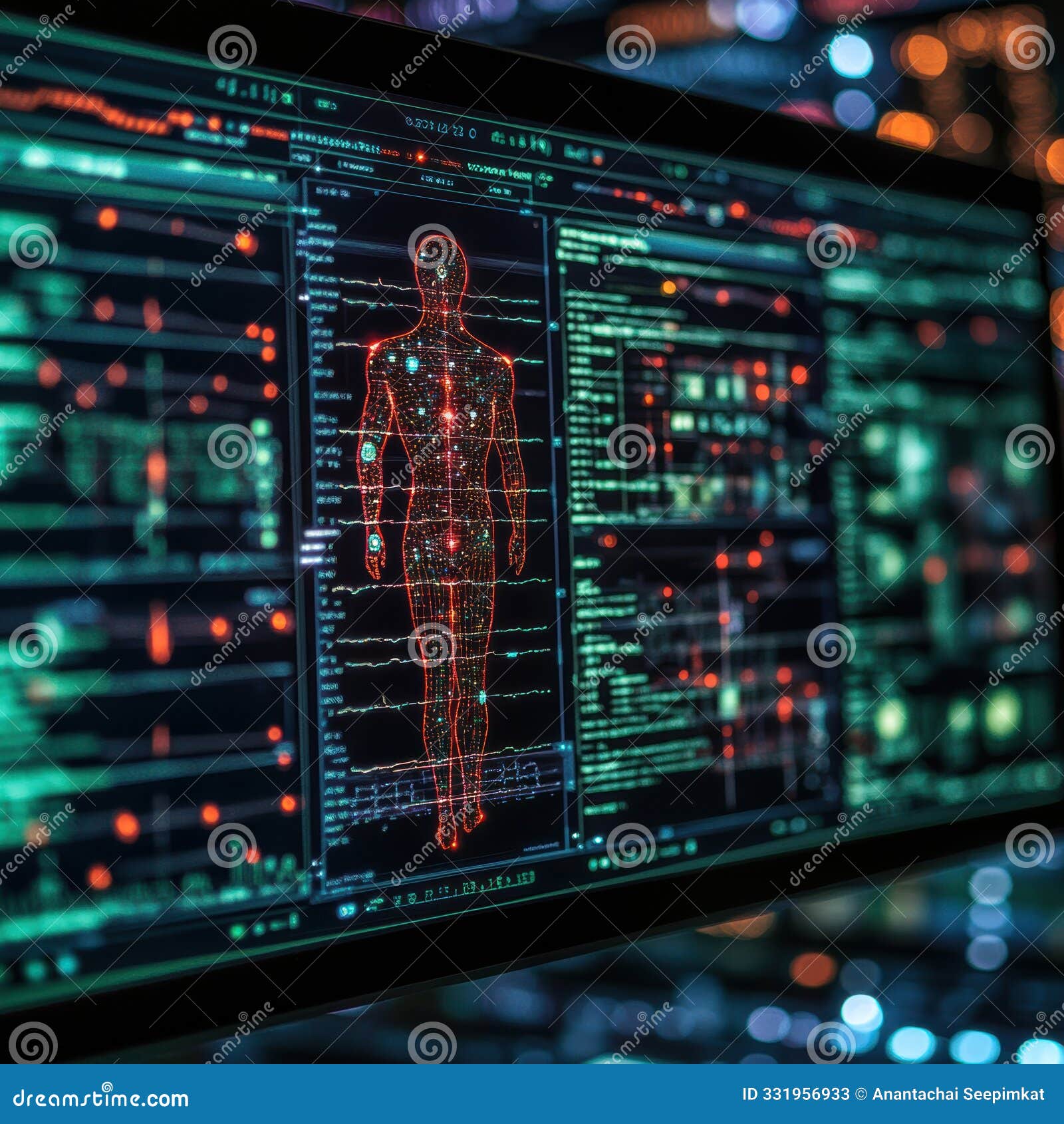 A High-tech Screen Displays a Detailed Digital Interface of Human Body ...