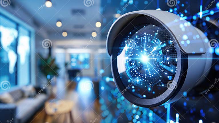 High-Tech Security Camera in Modern Office Stock Photo - Image of ...