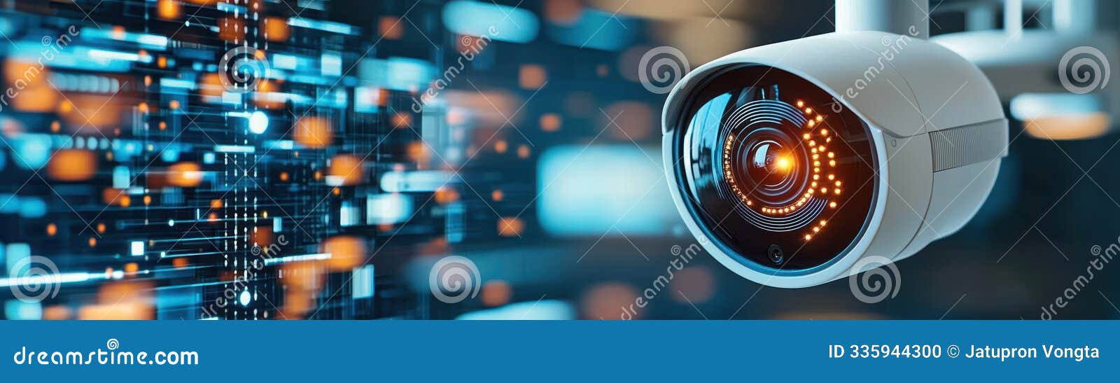 High-tech Security Camera Monitoring Data Flow in a Modern Digital ...