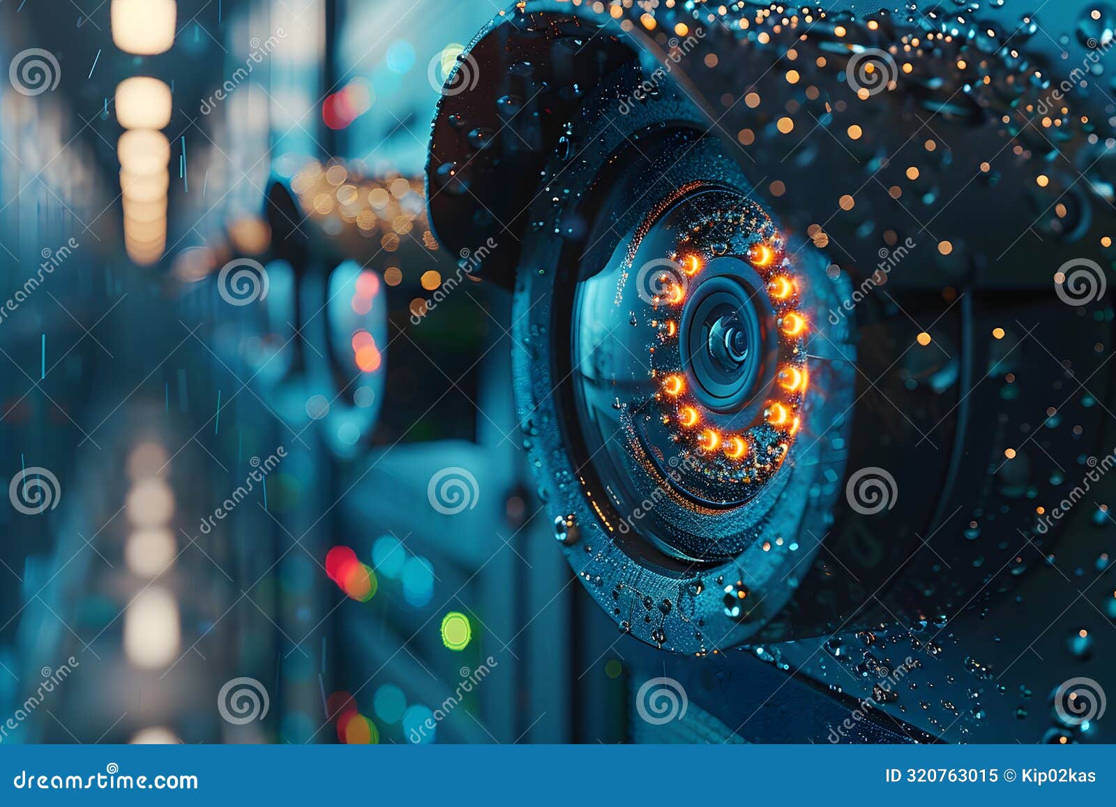 High-Tech Security Camera with Water Drops in a Data Center Environment ...
